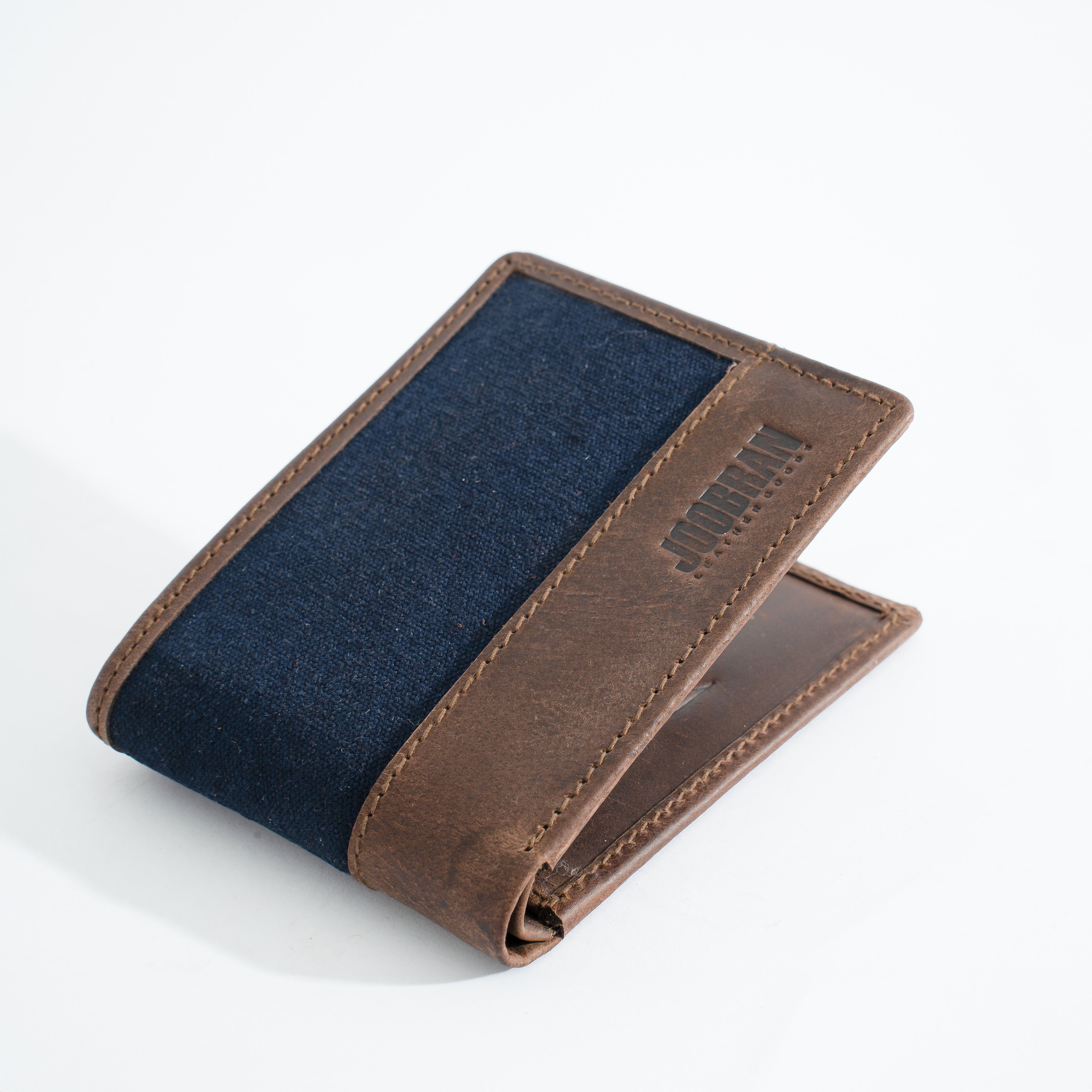 Joobran’s basic wallet ''100% Cotton canvas & Cow leather''– Navy Blue